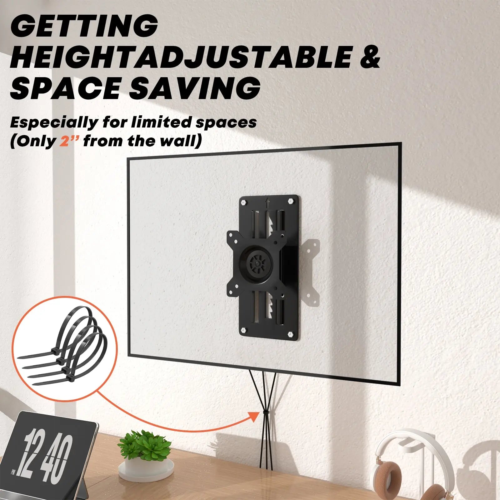 PUTORSEN Premium Height Adjustable Monitor Wall Mount up to 35 inch Ul