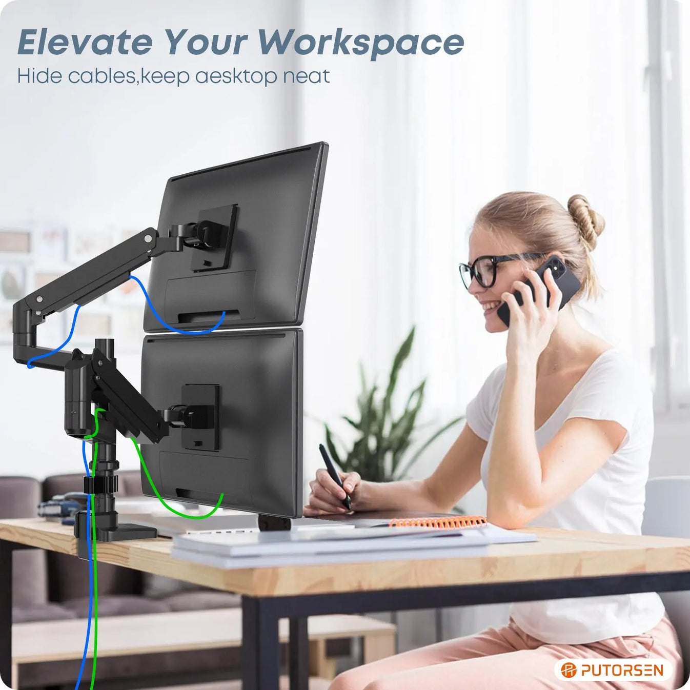 PUTORSEN 17-49 inch Premium Aluminum Heavy Duty Dual Monitor Arm for U