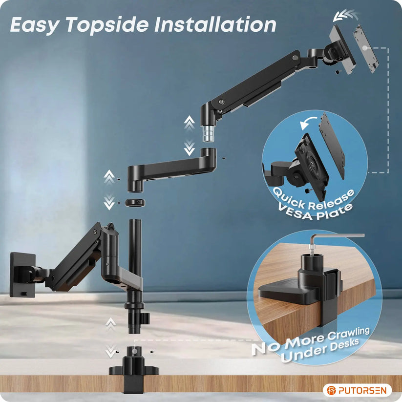 PUTORSEN 17-49 inch Premium Aluminum Heavy Duty Dual Monitor Arm for U