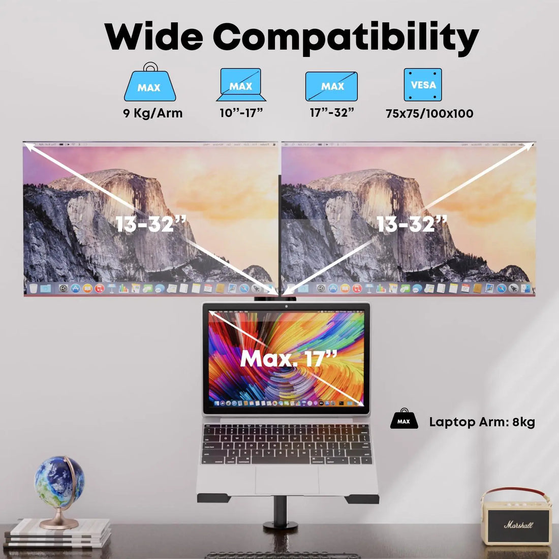 PUTORSEN monitor mount 2 monitors with laptop arm for 17-32 inch scree