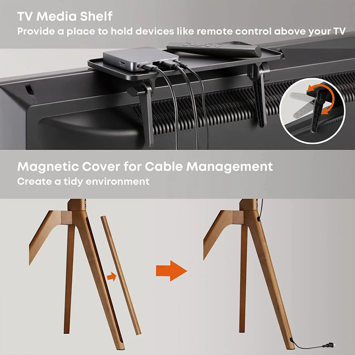 PUTORSEN Solid Wood Easel TV Stand with Media Shelf for 45-65 Inch TVs